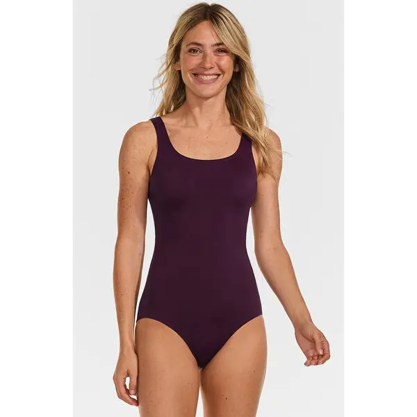 LANDS' END Tugless Low Leg One Piece Swimsuit - Dark Wine