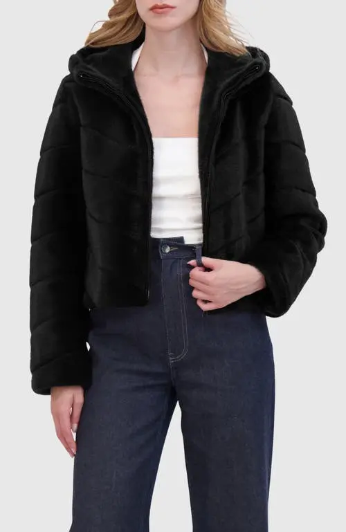 LYLA GRANT Fur-free Mink Hooded Jacket - Black