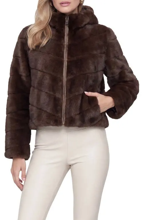 LYLA GRANT Fur-free Mink Hooded Jacket - Brown