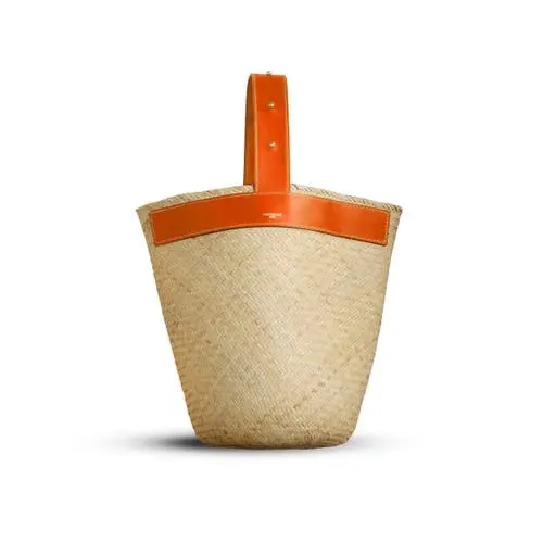 LASTELIER Borneo Leather And Straw Bucket Bag - Orange