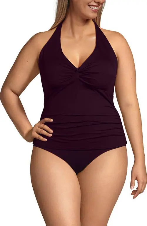 LANDS' END Twist Halter Tankini Top - Dark Wine