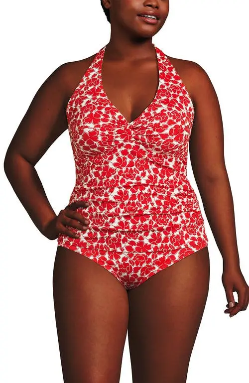 LANDS' END Twist Halter Tankini Top - Daylily Red Tossed Floral
