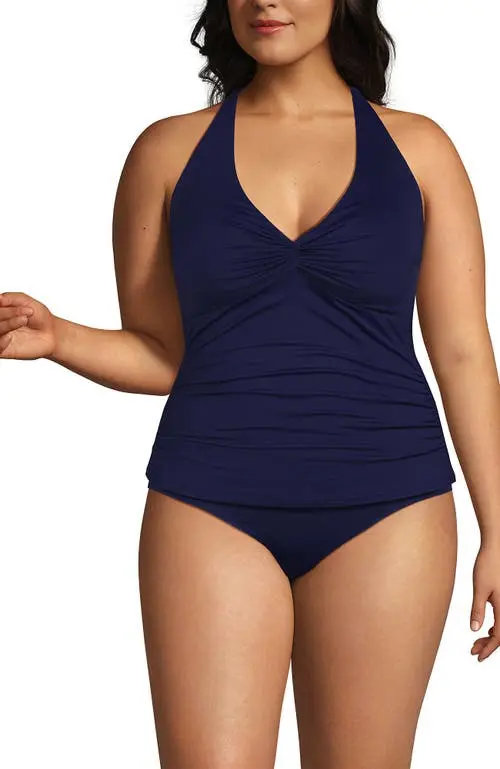 LANDS' END Twist Halter Tankini Top - Deep Sea Navy