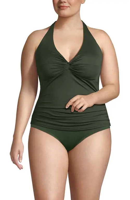 LANDS' END Twist Halter Tankini Top - Rich Olive Green