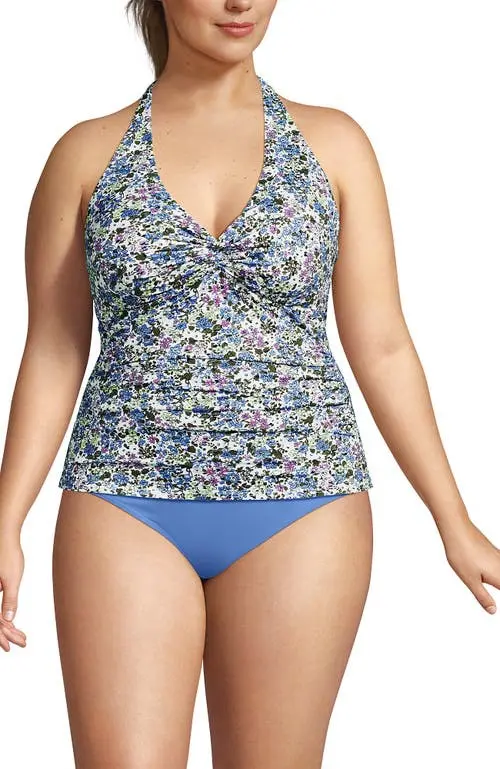 LANDS' END Twist Halter Tankini Top - White/lilac Multi Ditsy Floral