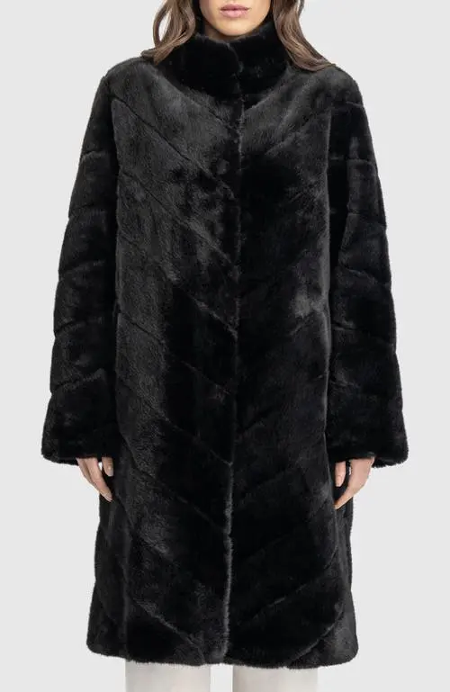 LYLA GRANT Faux Fur Chevron Coat - Black
