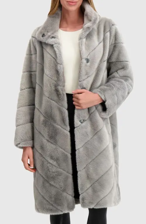LYLA GRANT Faux Fur Chevron Coat - Dark Gray
