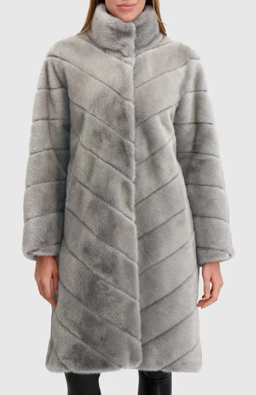 LYLA GRANT Faux Fur Chevron Coat - Dark Gray
