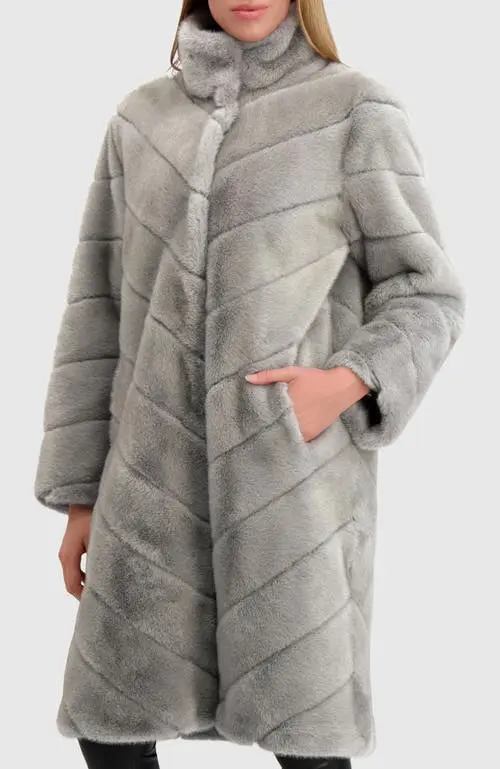 LYLA GRANT Faux Fur Chevron Coat - Dark Gray