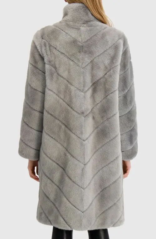 LYLA GRANT Faux Fur Chevron Coat - Dark Gray