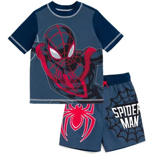 MARVEL Printed Rash Guard And Swim Trunks - Spider-man Miles Morales Gray