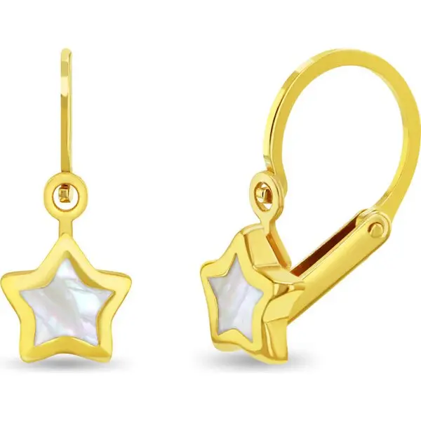 IN SEASON JEWELRY 14k Yellow Gold Mother Of Pearl Star Leverback Earrings - White