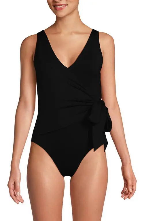 LANDS' END Side Tie Wrap One Piece Swimsuit