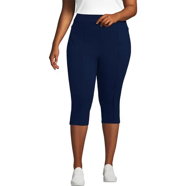 LANDS' END Starfish High Rise Pintuck Capri Pants - Deep Sea Navy