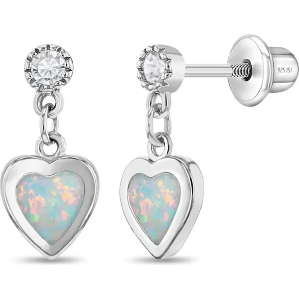 IN SEASON JEWELRY 925 Sterling Silver Simulated Opal Heart Dangle Earrings - White