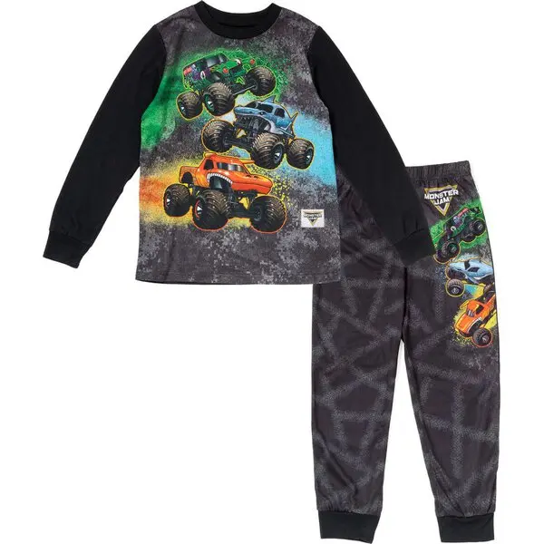 MONSTER JAM Pajama Shirt & Pants Set - Black Monster Trucks