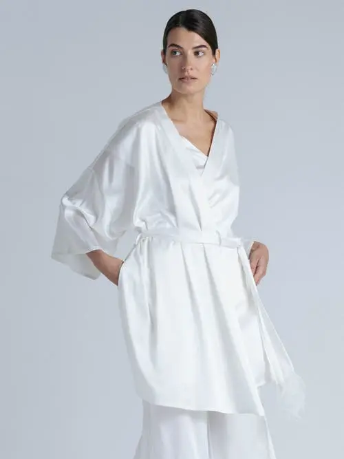 ALAS Silk 3/4 Sleeve Dressing Gown - Milk White