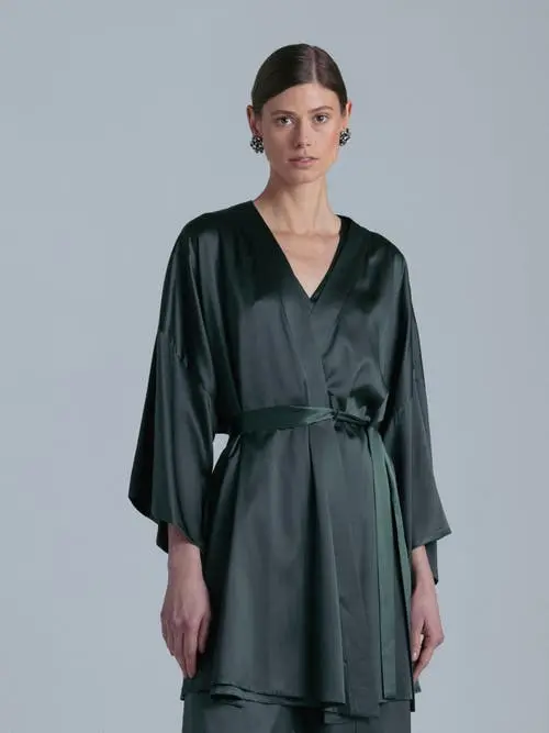 ALAS Silk 3/4 Sleeve Dressing Gown - Rich Green