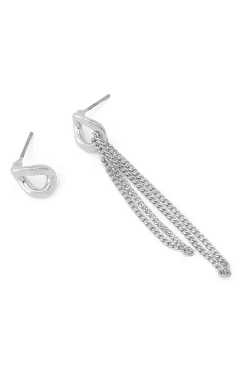 ALLSAINTS Mismatch Stud & Chain Drop Earrings - Shiny Silver