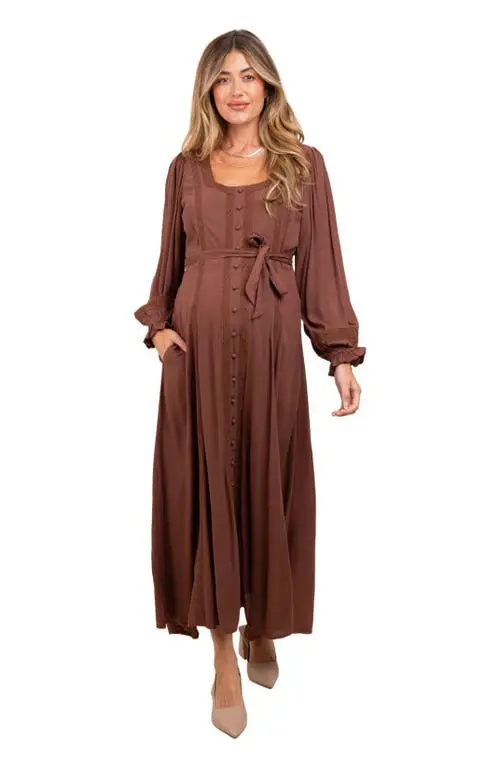 PINKBLUSH Lace Detail Button Down Maxi Dress