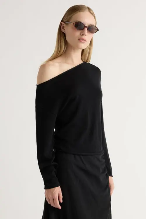 Modern Citizen Hachi Tencel Wool Off Shoulder Sweater - Black