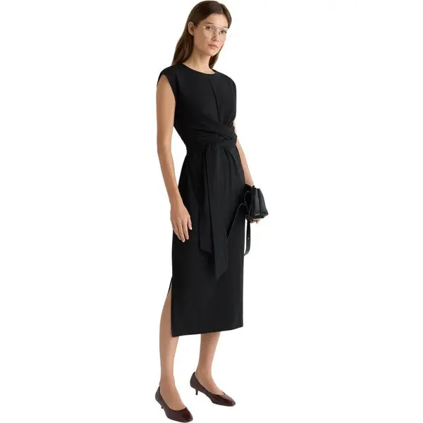 Modern Citizen Fei Tie-front Organic Cotton Midi Dress - Black