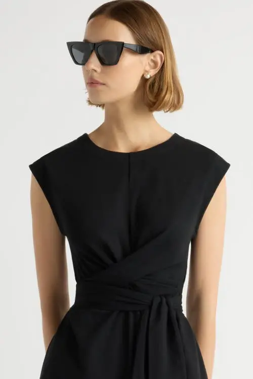 Modern Citizen Fei Tie-front Organic Cotton Midi Dress - Black