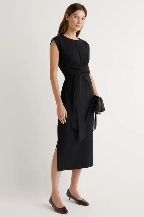 Modern Citizen Fei Tie-front Organic Cotton Midi Dress - Black