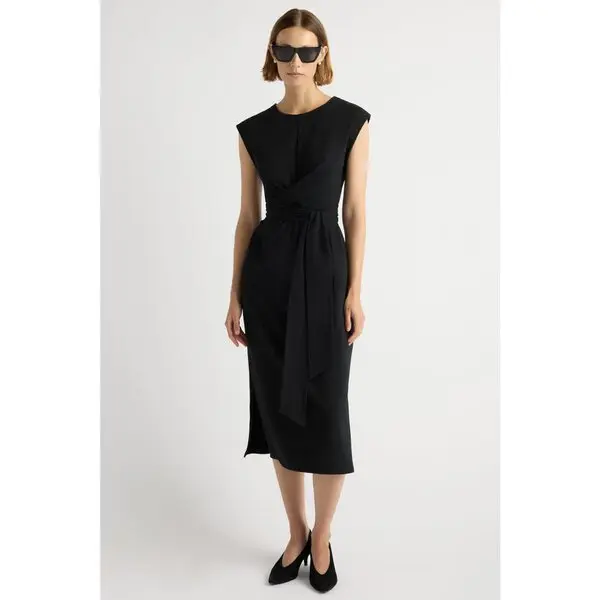 Modern Citizen Fei Tie-front Organic Cotton Midi Dress - Black