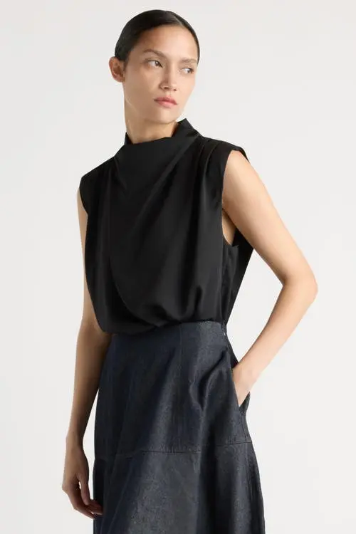 Modern Citizen Allegra Gathered-neck Sleeveless Blouse - Black