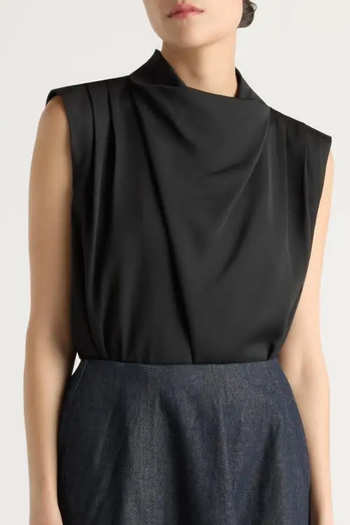 Modern Citizen Allegra Gathered-neck Sleeveless Blouse - Black