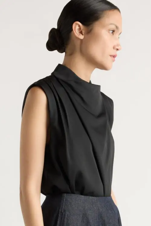 Modern Citizen Allegra Gathered-neck Sleeveless Blouse - Black