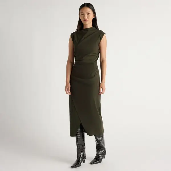 Modern Citizen Manon Asymmetric Neck Ruched Dress - Olive