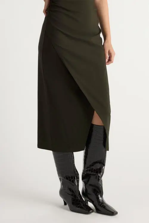 Modern Citizen Manon Asymmetric Neck Ruched Dress - Olive