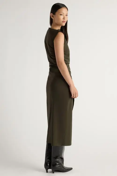 Modern Citizen Manon Asymmetric Neck Ruched Dress - Olive