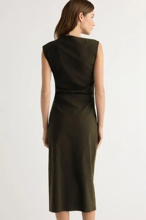 Modern Citizen Manon Asymmetric Neck Ruched Dress - Olive