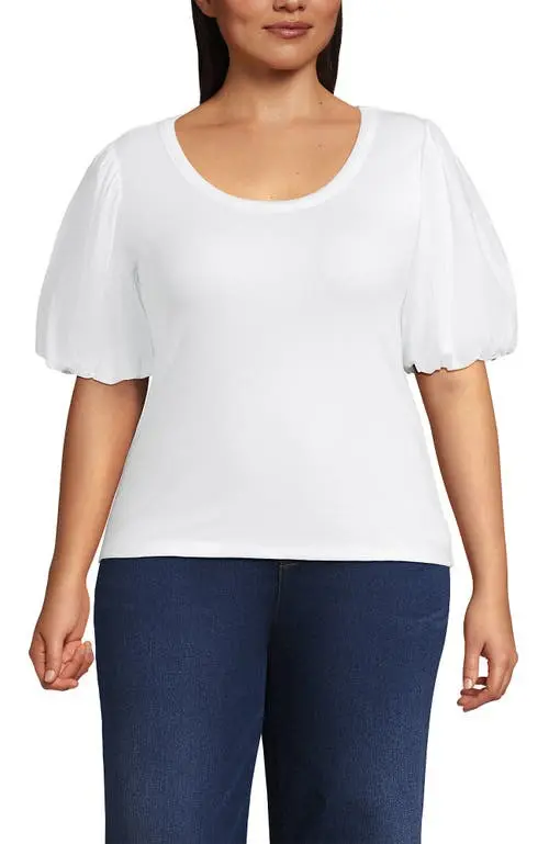 LANDS' END Drapey Rib Puff Sleeve Top - White