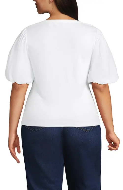 LANDS' END Drapey Rib Puff Sleeve Top - White