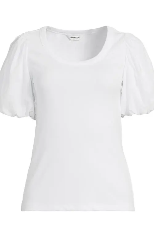 LANDS' END Drapey Rib Puff Sleeve Top - White