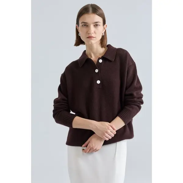 Almina Concept Polo Wool Sweater - Dark Brown