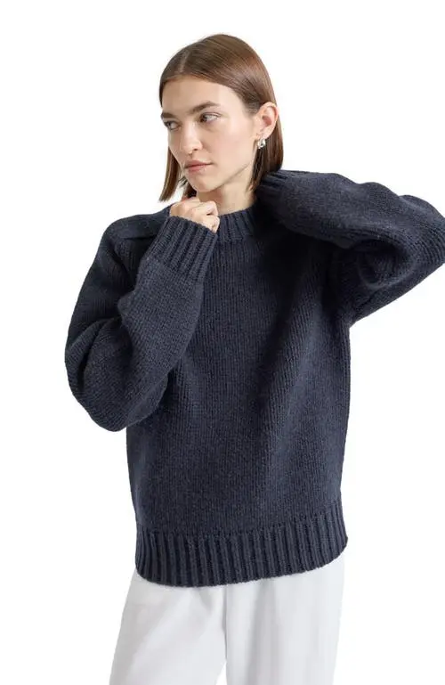 Almina Concept Knit Wool Crewneck Sweater - Dark Navy