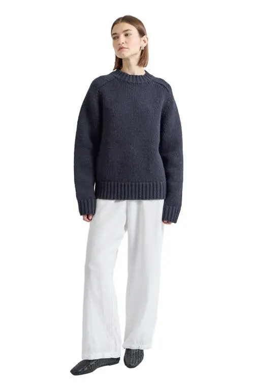 Almina Concept Knit Wool Crewneck Sweater - Dark Navy