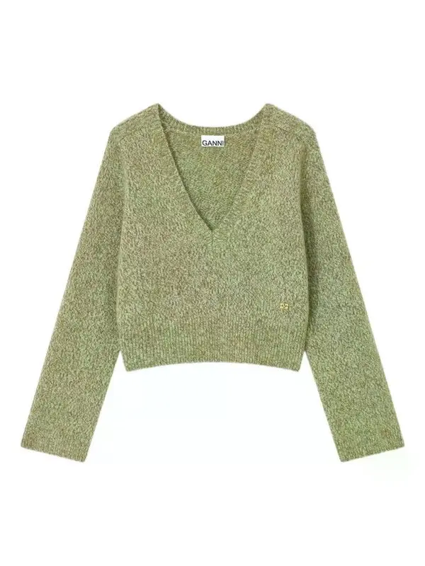 GANNI Brushed V-neck Sweater - Green