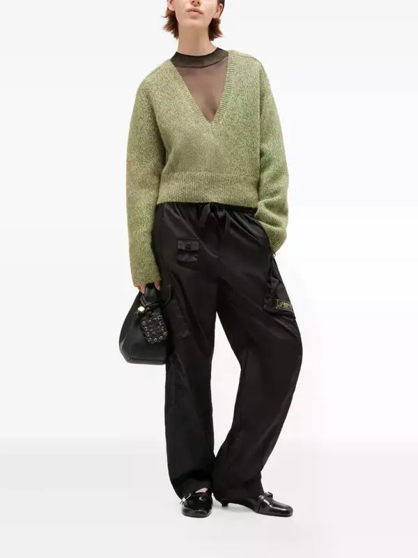 GANNI Brushed V-neck Sweater - Green