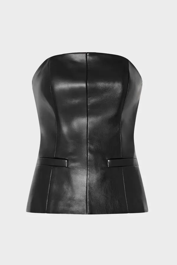 MILLY Vegan Leather Strapless Bustier Top - Black