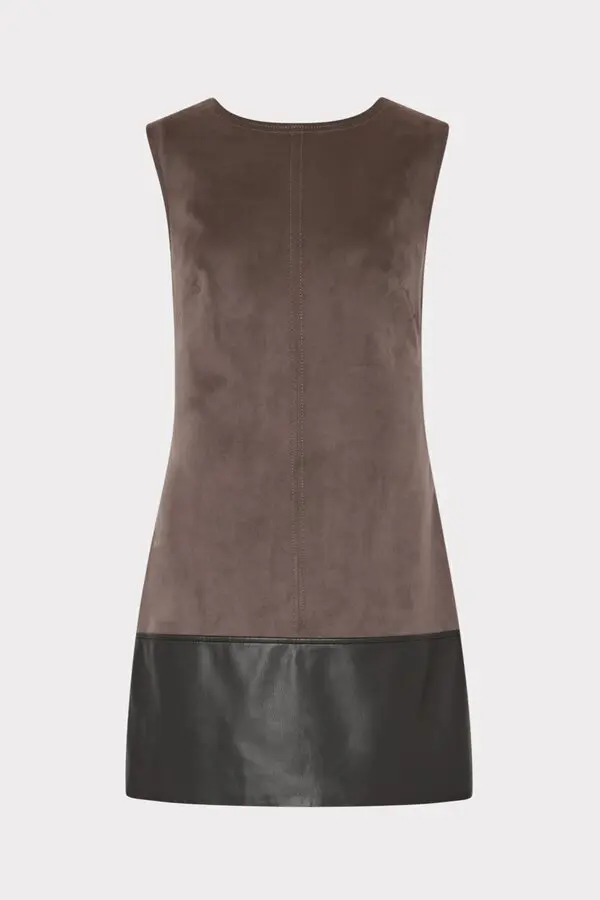 MILLY Eve Suede Leather Combo Shift Mini Dress
