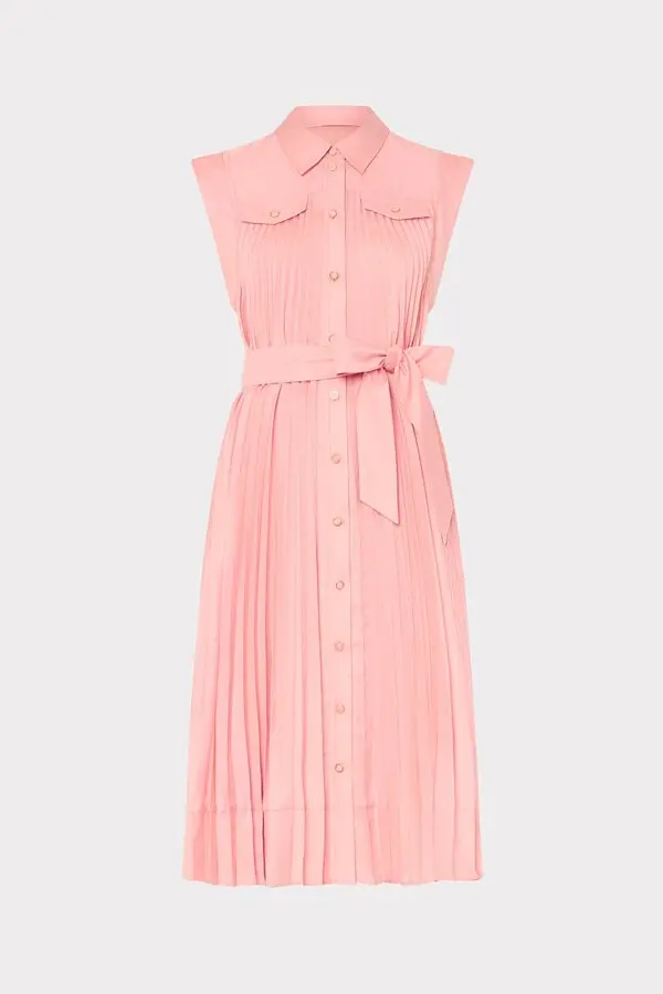 MILLY Johanna Pleated Twill Midi Dress - Blush