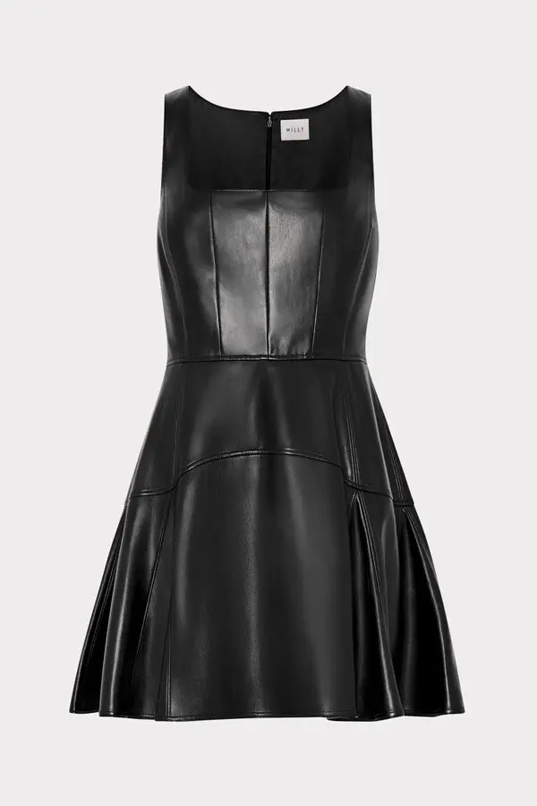 MILLY Vegan Leather Mini Dress - Black