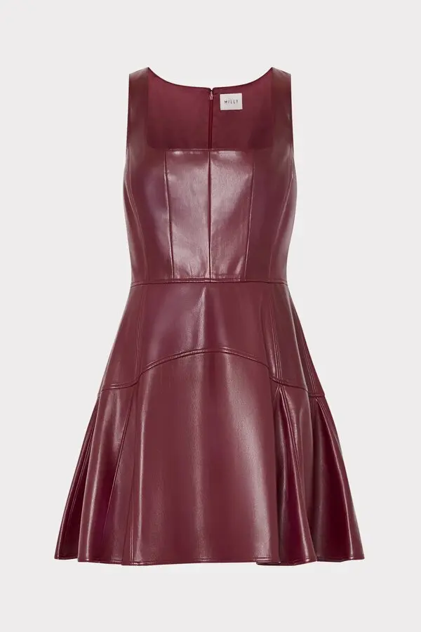 MILLY Vegan Leather Mini Dress - Deep Burgundy