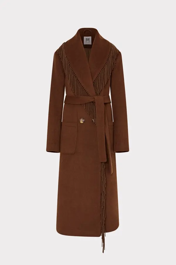 MILLY Wyatt Fringe Wool Overcoat